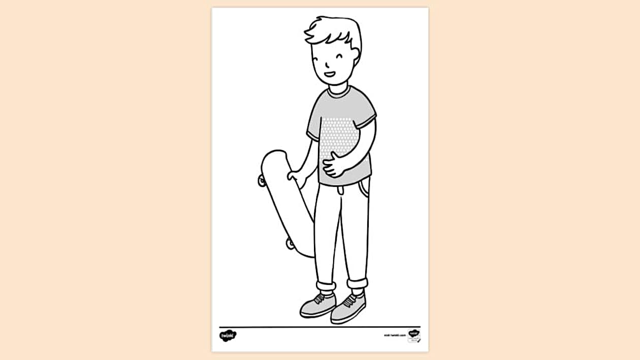 Boy With Skateboard Colouring Sheet | Colouring Sheets