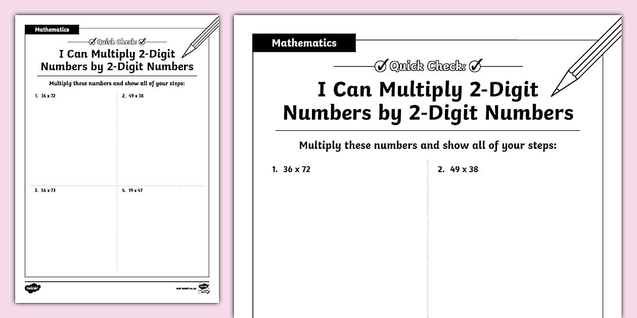 Quick Check: I Can Multiply 2-Digit Numbers by 2-Digit Numbers Activity ...
