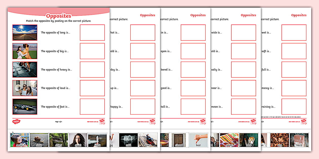 Opposites Cut and Paste with Photos (teacher made) - Twinkl