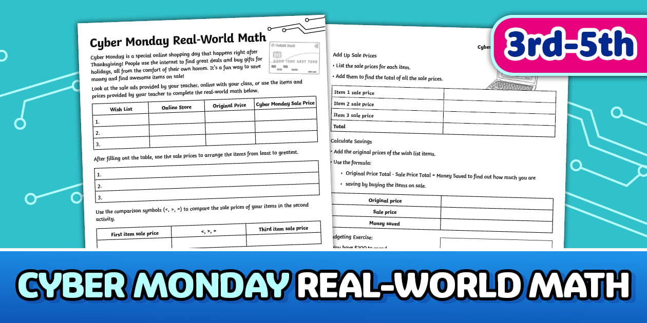 Cyber Monday Real-World Math Worksheet for 3rd-5th Grade