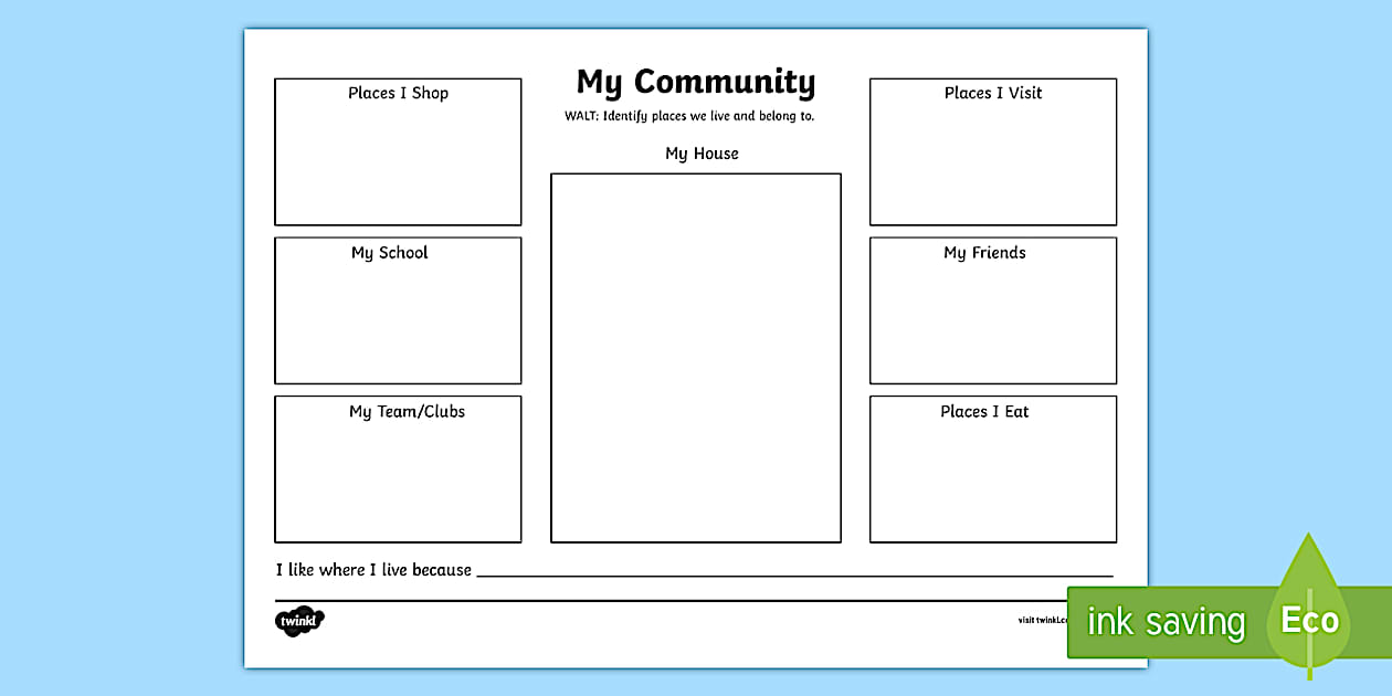 TAS My Community Worksheet (teacher made) - Twinkl