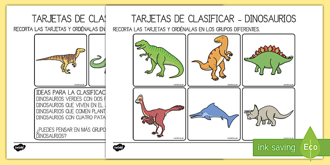 Tarjetas de clasificar: Dinosaurios - Twinkl