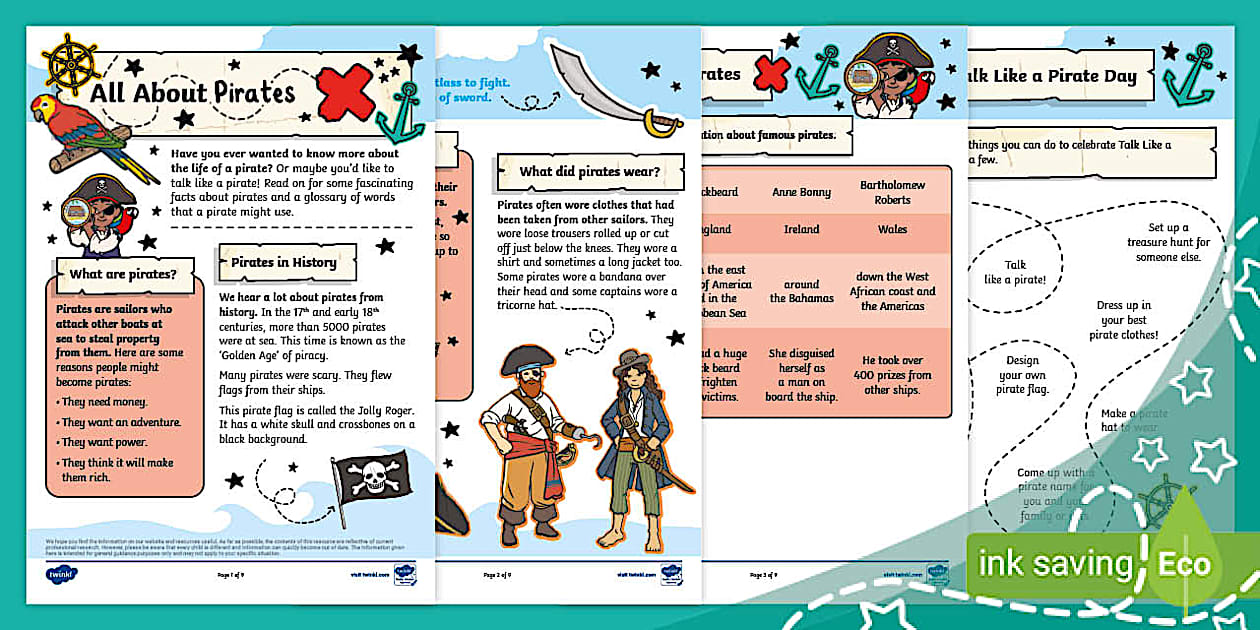 All About Pirates Reading Comprehension (Ages 5 - 6)