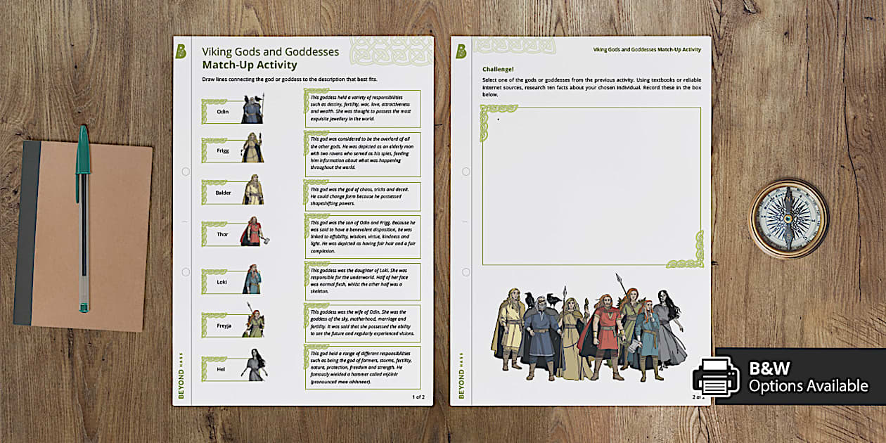 Viking Gods and Goddesses Match-Up Activity (Teacher-Made)