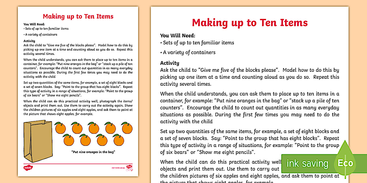 Making up to Ten Items Activity (Teacher-Made) - Twinkl