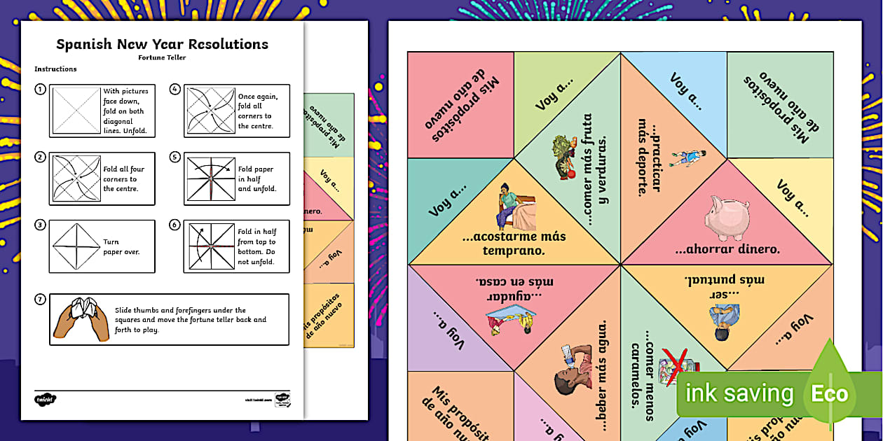 👉 Spanish New Year Resolutions Fortune Teller - Twinkl