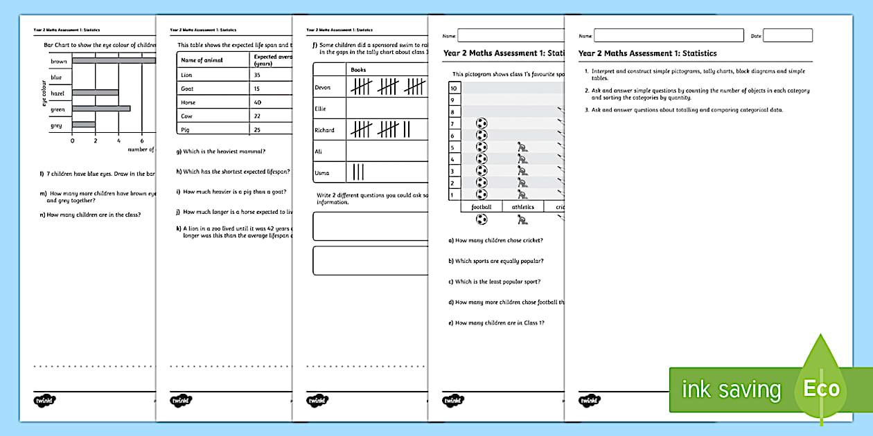 Year 2 Statistics Assessment 1 Assessment Test - Twinkl