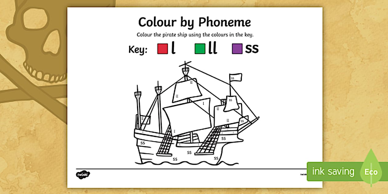 Color by Phoneme Pirate Ship Phase 2 l ll ss