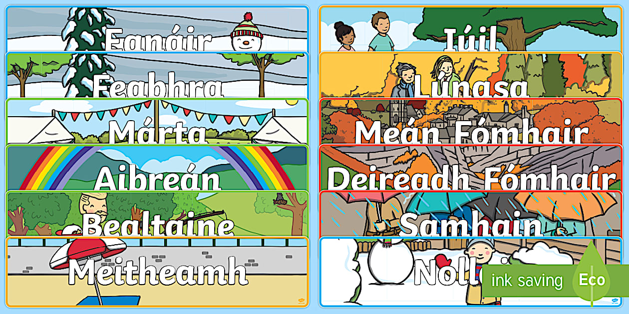 Months of the Year Display Banner Pack Gaeilge - Twinkl