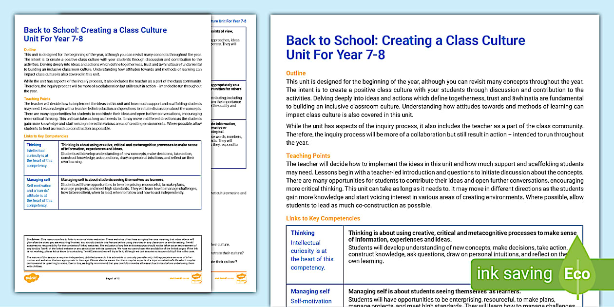 Creating a Classroom Culture For Year 7-8 (teacher made)