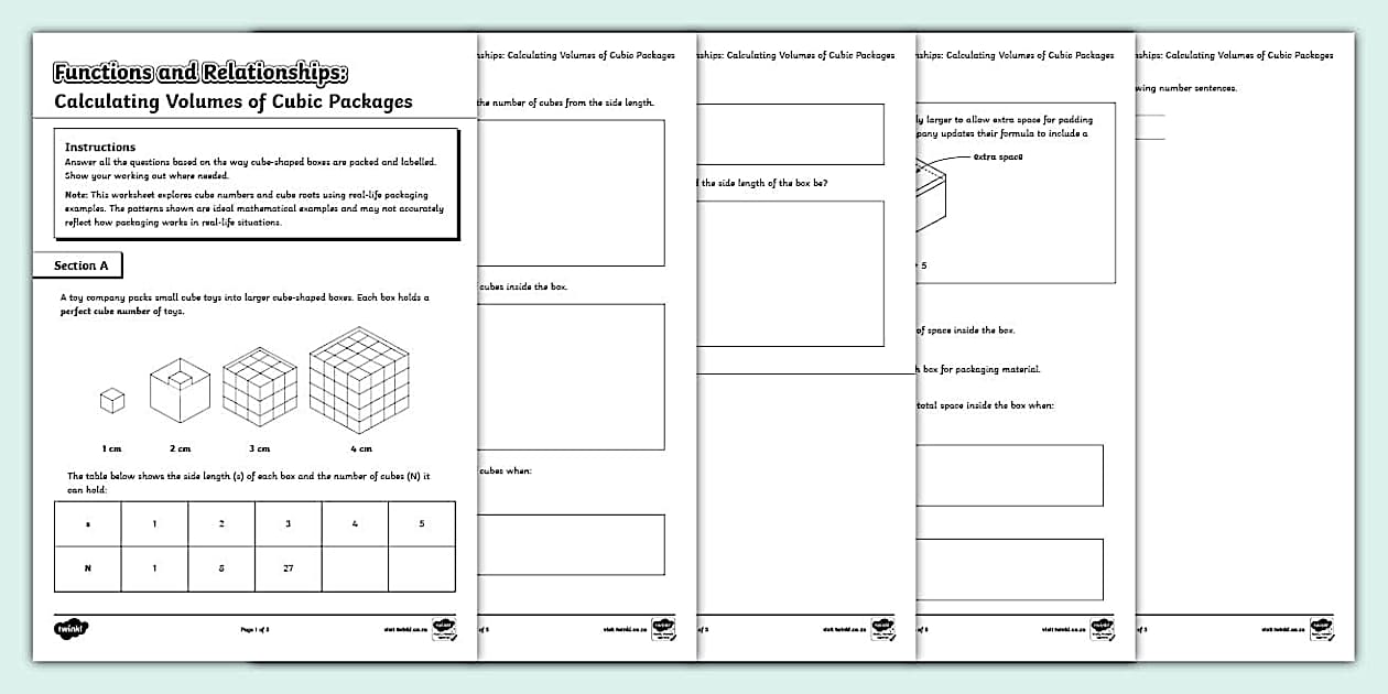 Cubic Volume & Surface Area – Functions Worksheet