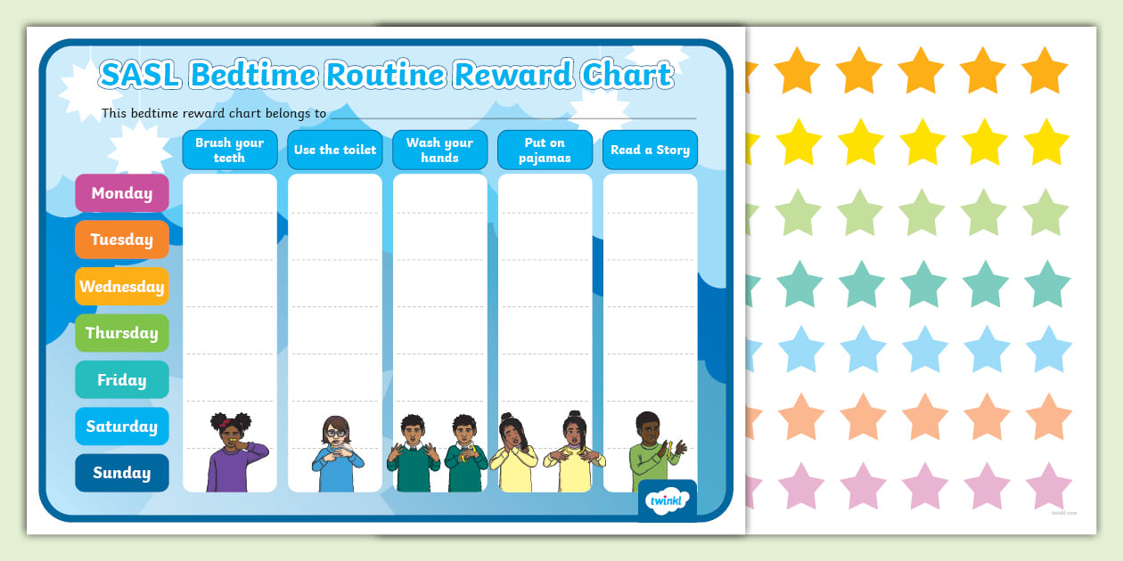 SASL Bedtime Routine Reward Chart - Twinkl
