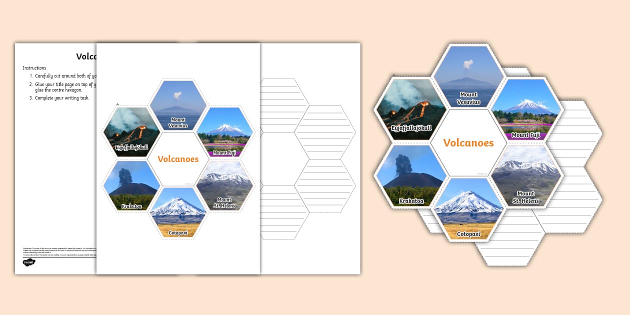 Volcanoes Hexagon Writing Template (Teacher-Made) - Twinkl