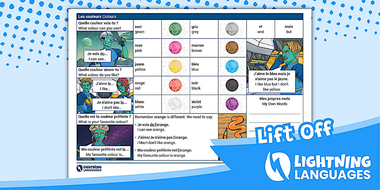 👉 Lightning Languages French Colours Knowledge Organiser