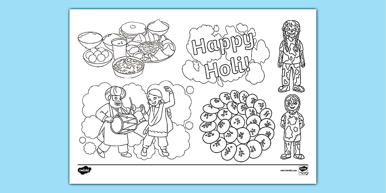 Holi Doodle Colouring Page (teacher made) - Twinkl