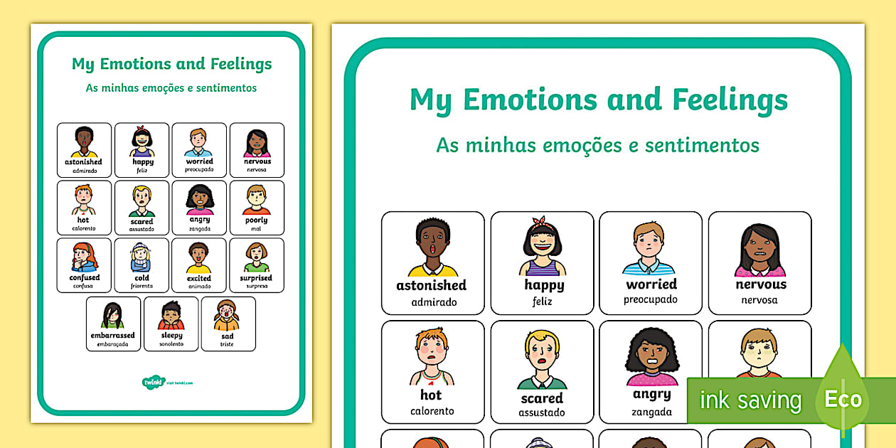 My Emotions and Feelings Vocabulary Poster English/Portuguese