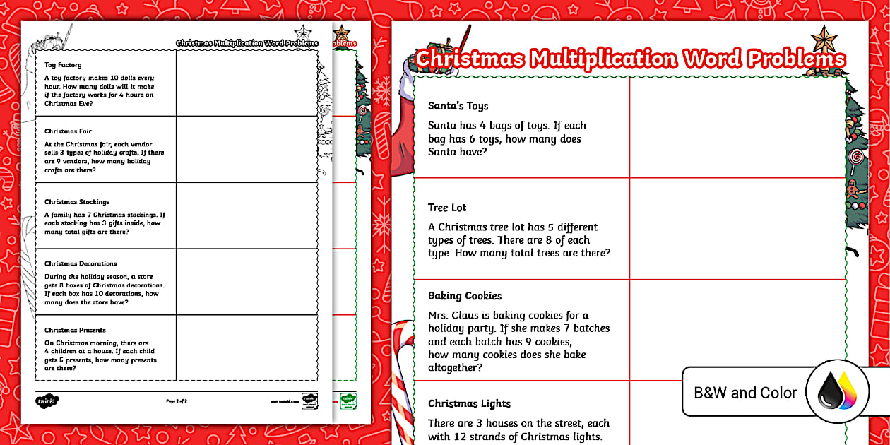 Third Grade Christmas Multiplication Word Problems - Twinkl