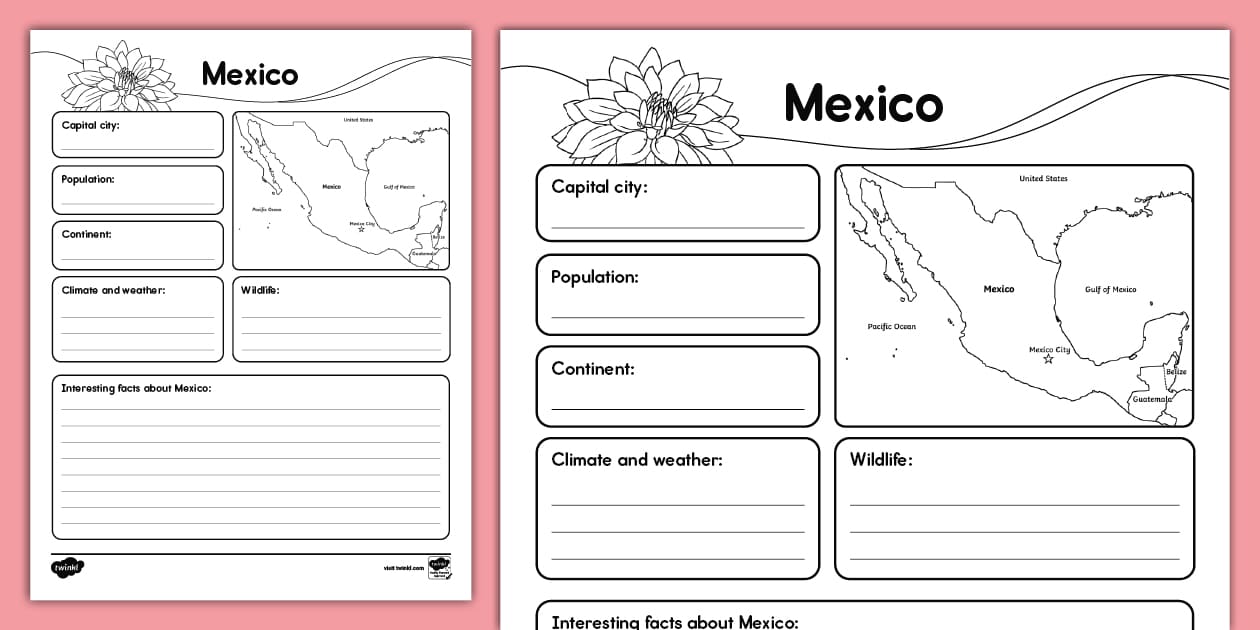 All About Mexico Research Activity Worksheet for K-2nd Grade