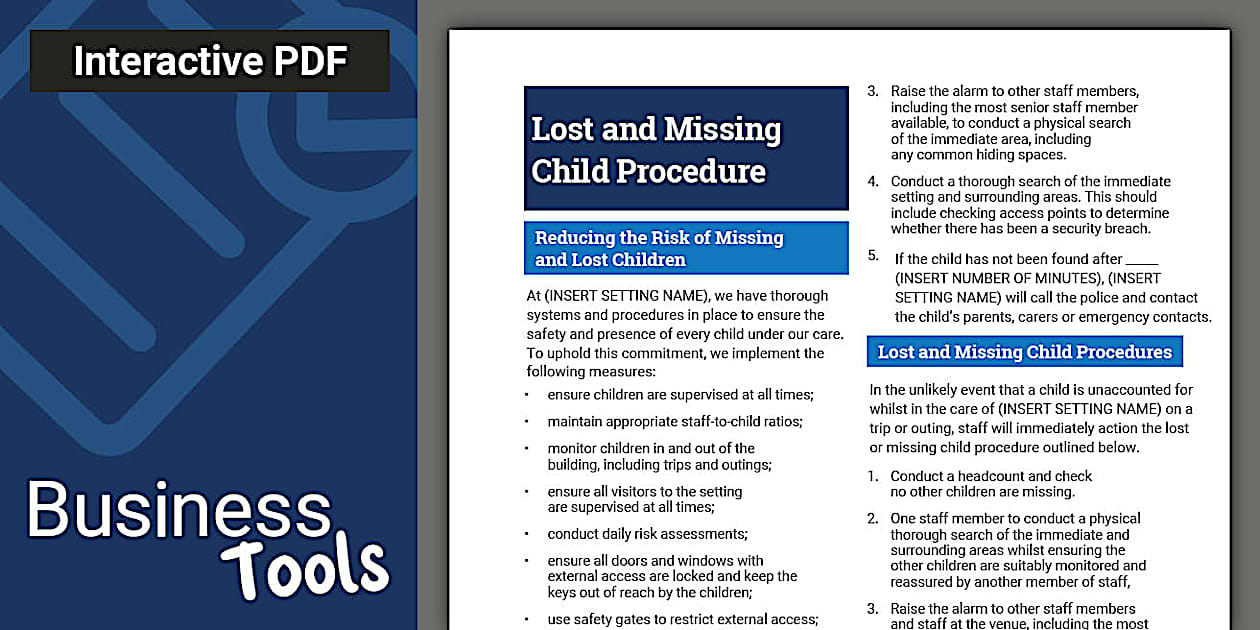 Lost and Missing Child Procedure for Private Early Years Settings