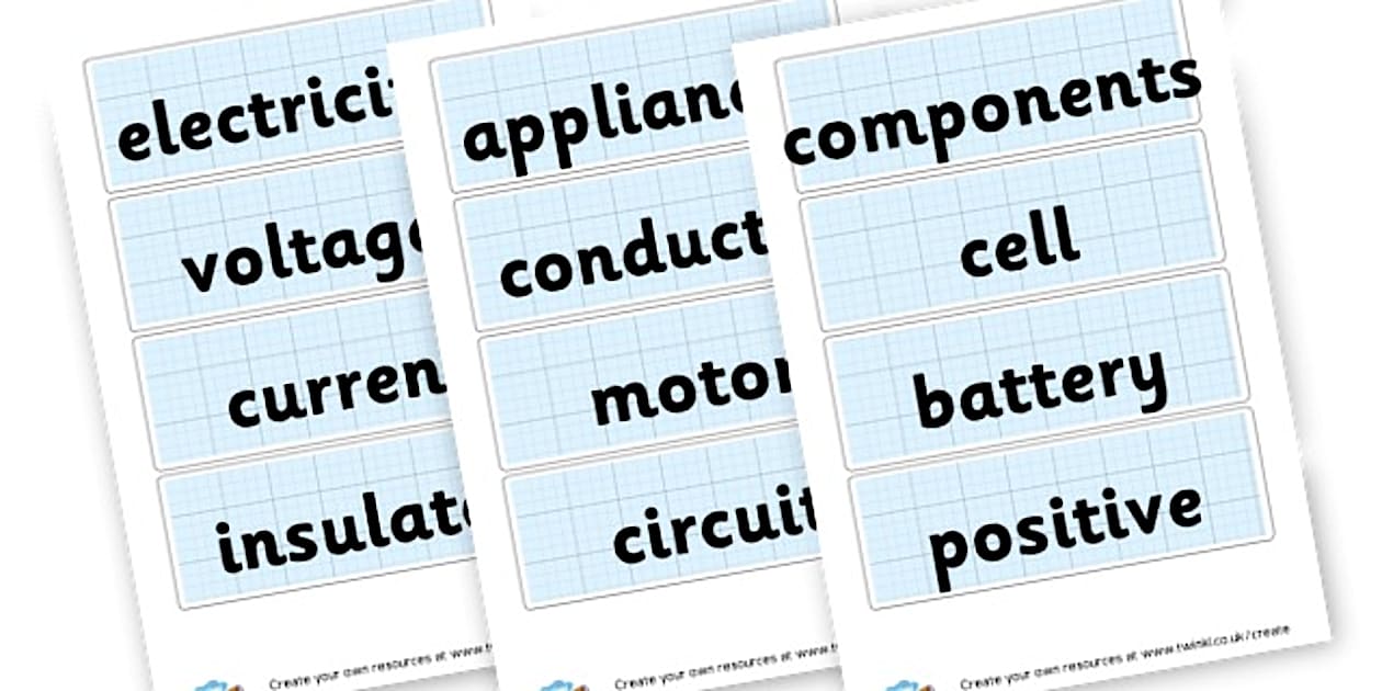 Electricity Vocabulary Cards (teacher made) - Twinkl