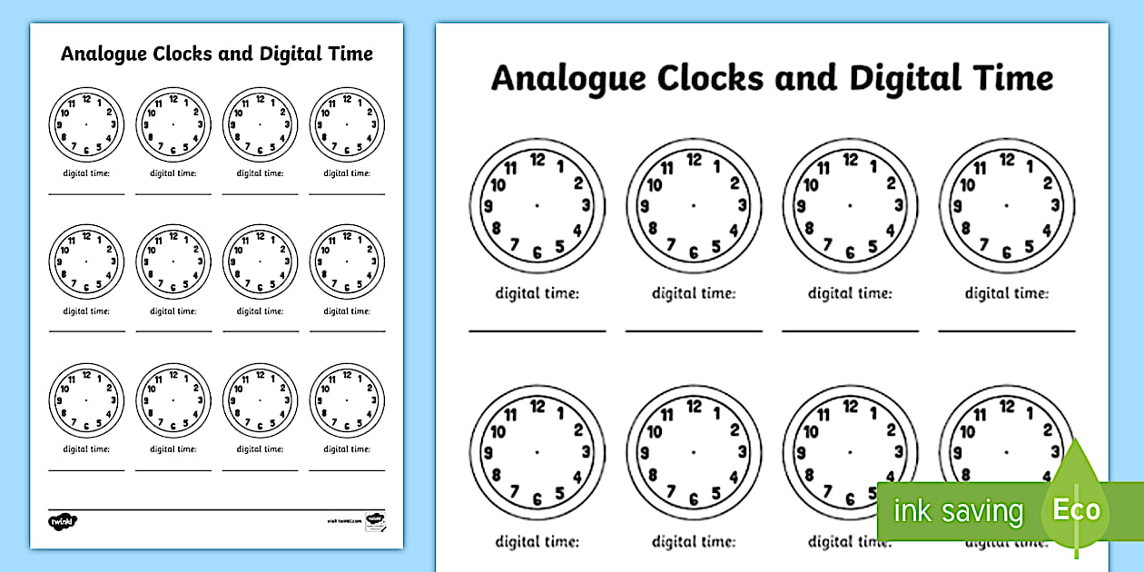 Analogue Clock and Digital Time Worksheet - Twinkl