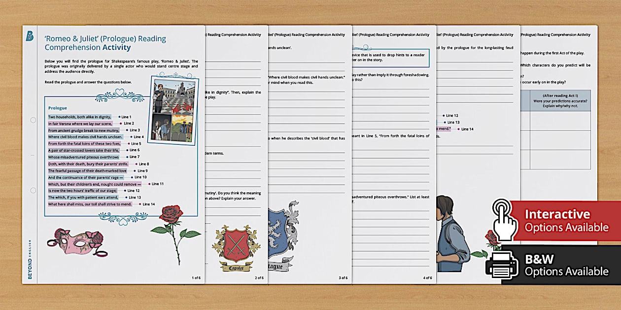 Reading Comprehension Activity - Romeo & Juliet (Prologue)