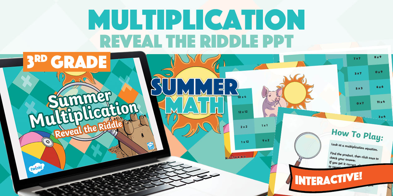 Summer Multiplication Reveal the Riddle PowerPoint - Twinkl