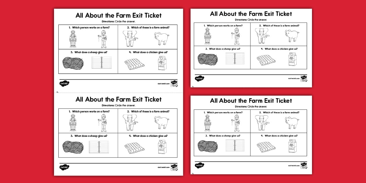 Kindergarten All About the Farm Exit Ticket - Twinkl