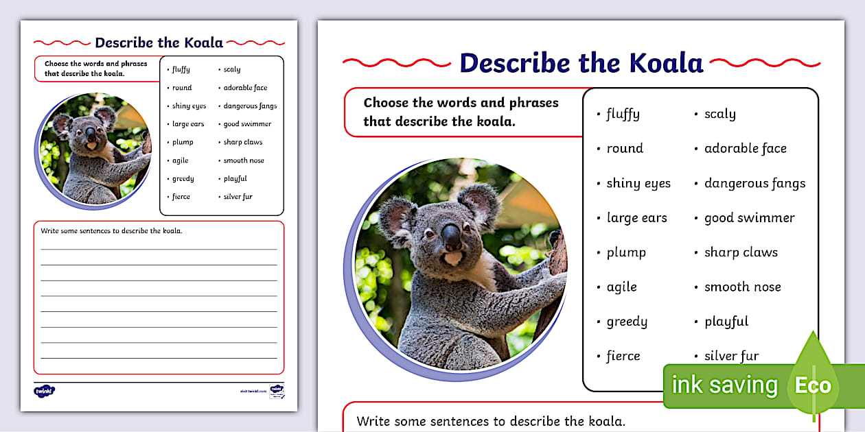 Describe the Koala Writing Activity Sheet (teacher made)