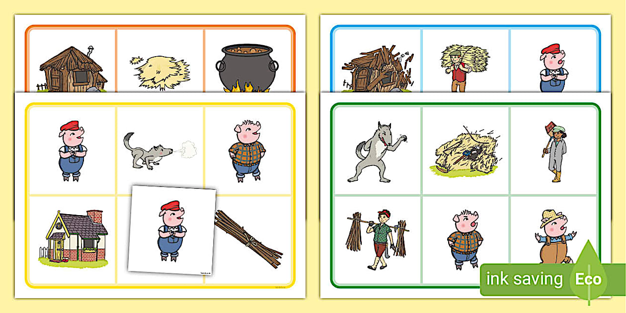 The Three Little Pigs Matching Cards and Board - Twinkl