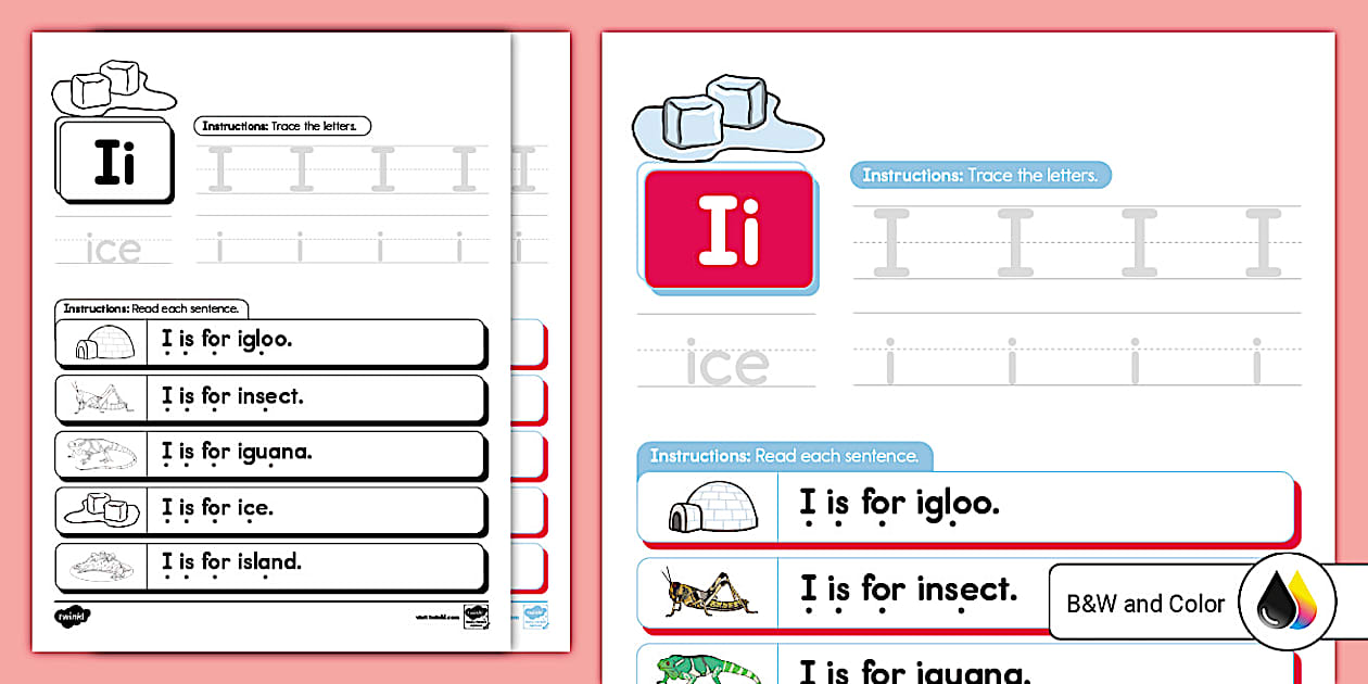 Letter I Fluency Sentences for ELL Alphabet Worksheet