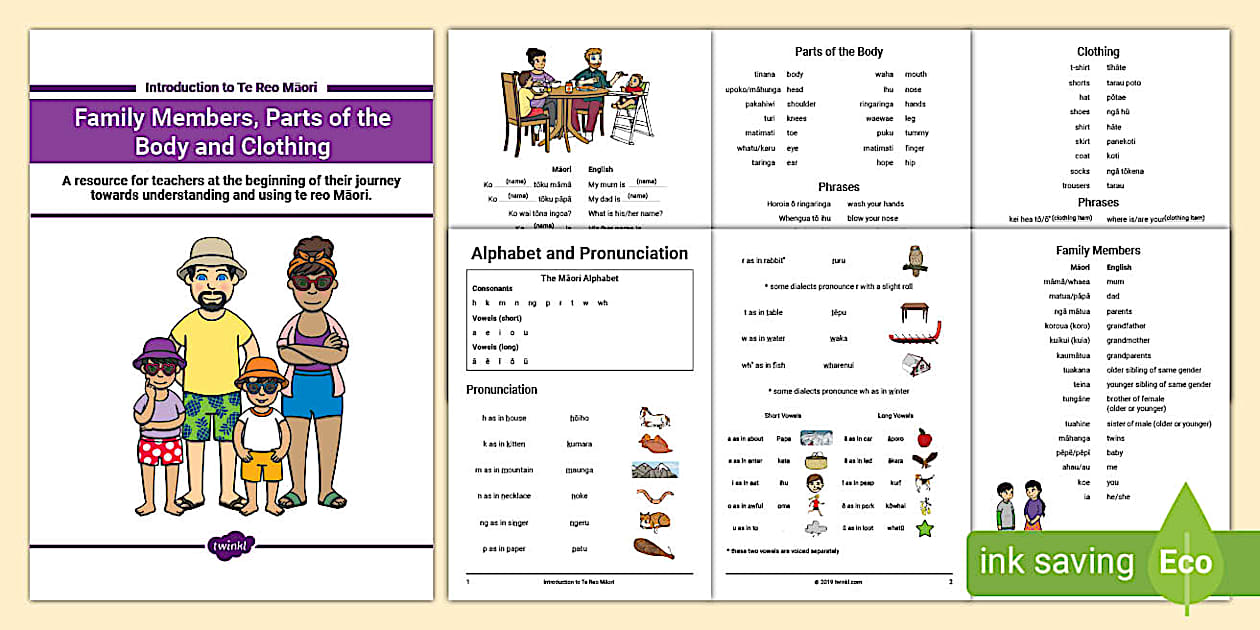 Introduction to Te Reo Māori: Body and Clothing Vocabulary Booklet