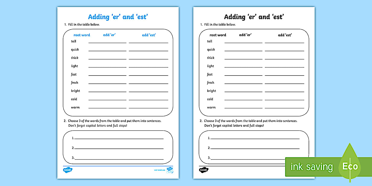 Cursive Adding '-er' and '-est' Worksheet (teacher made)