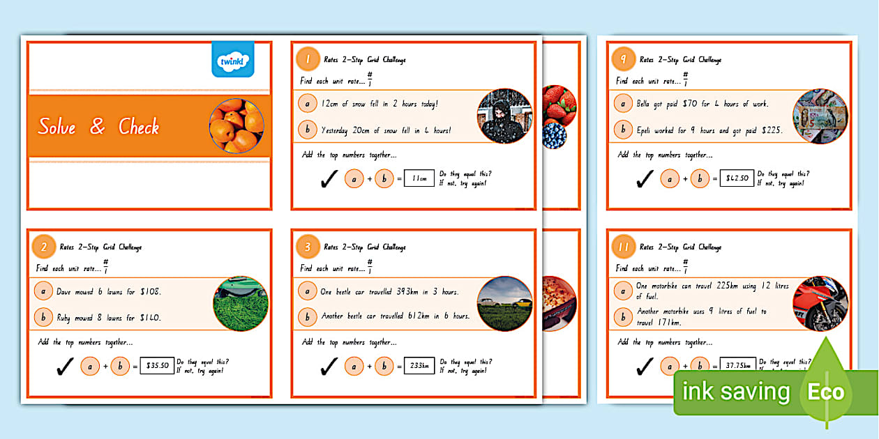 Unit Rates Solve & Check Cards (Stage 8) (teacher made)