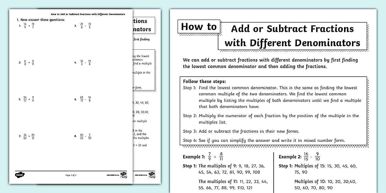 How to Add or Subtract Fractions with Different Denominators: Activity ...