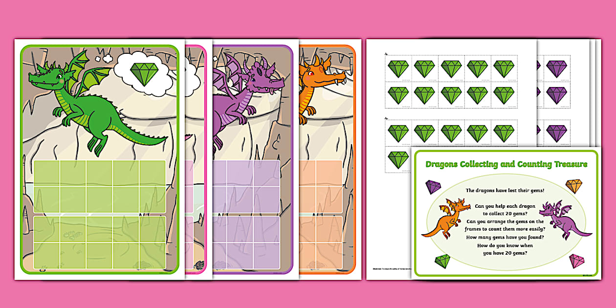 👉 Dragons Collecting Treasure Counting to 20 Activity | Twinkl