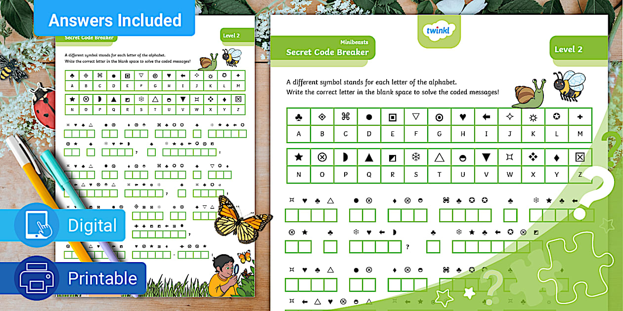 Minibeasts Secret Code Breaker - Twinkl - Kids Puzzles