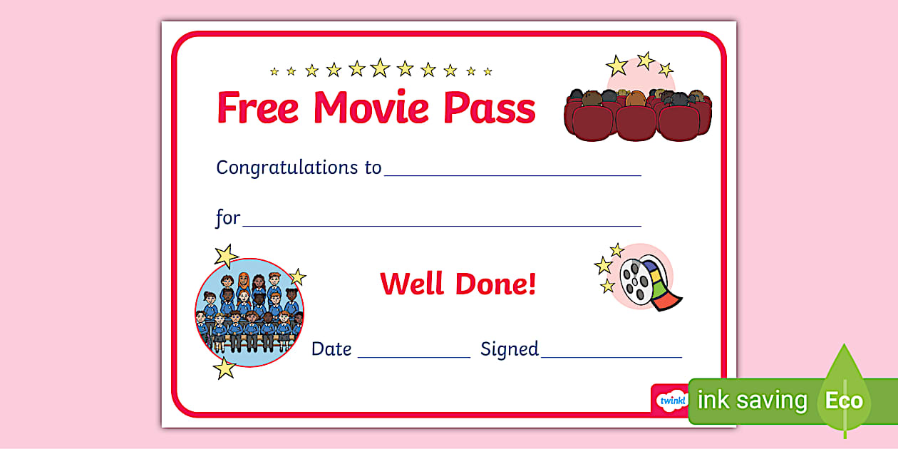 Movie Pass Certificate (teacher made) - Twinkl
