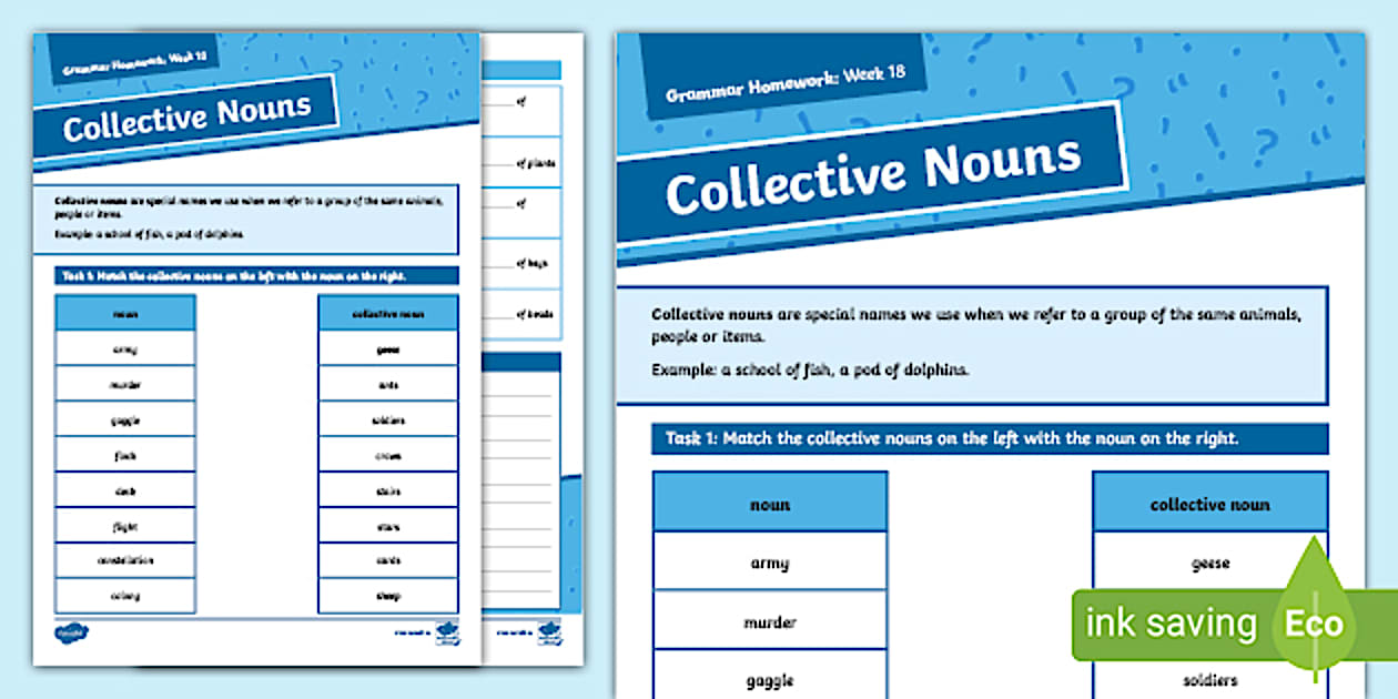 Editable Grammar Homework Week 18 Collective Nouns 3rd/4th Class