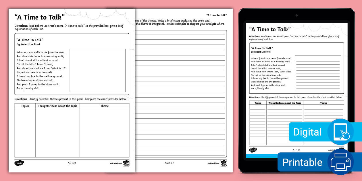 Eighth Grade Poetry Analysis (Theme) A Time to Talk - Twinkl