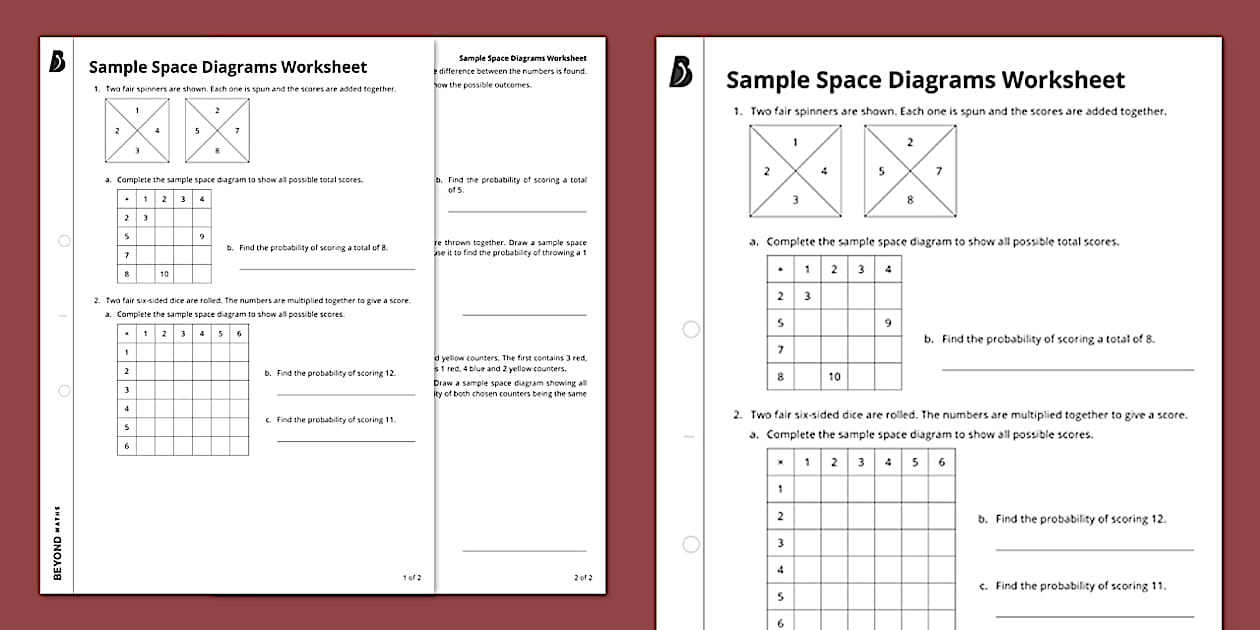👉 Sample Space Diagrams Worksheet (teacher made) - Twinkl