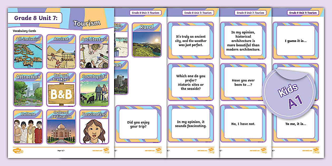 Grade 8 Unit 7 Flashcards - Tourism - Twinkl