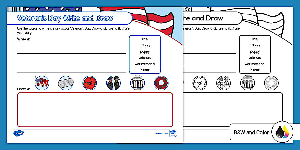 First Grade Veteran’s Day Write and Draw Worksheet