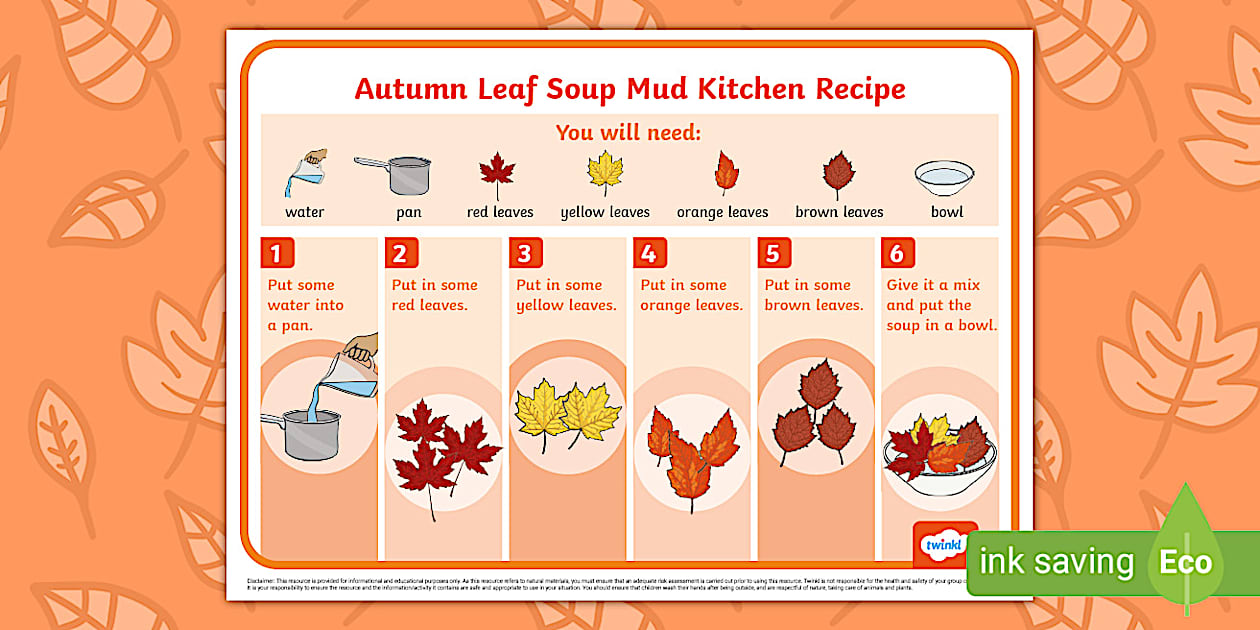 Autumn Leaf Soup Mud Kitchen Prompt Card Recipe - Twinkl