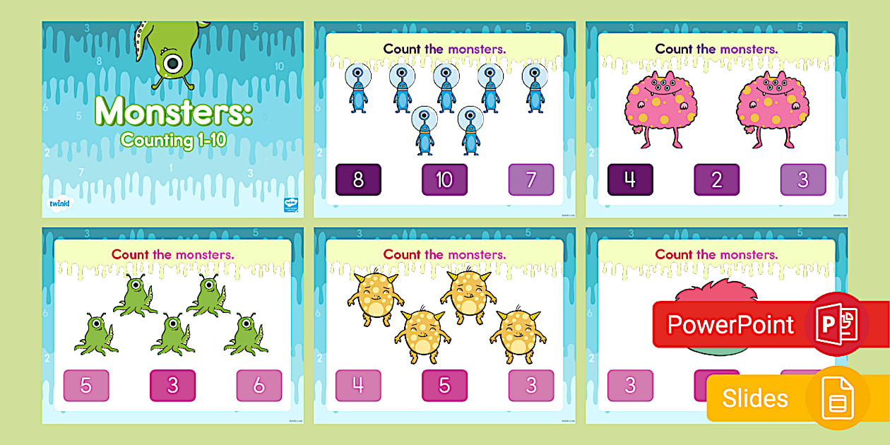 Monsters: Counting 1-10 PowerPoint & Google Slides