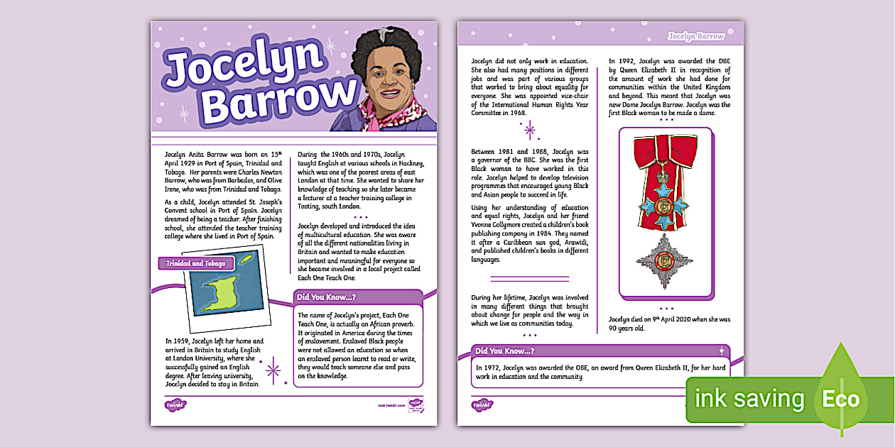 KS2 Jocelyn Barrow Fact File