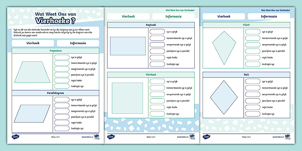 Wat weet ons van Vierhoeke? - Aktiwiteitsblad - Twinkl
