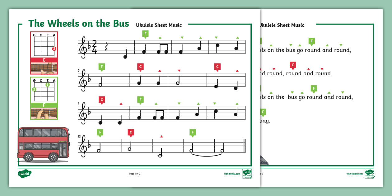 👉 The Wheels on the Bus Ukulele Sheet Music - Twinkl