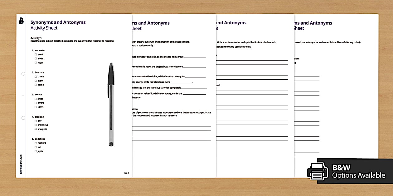 Synonyms and Antonyms Activity Sheet