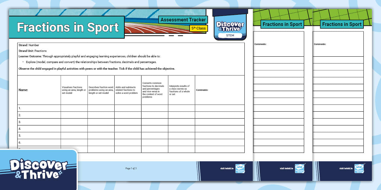 Fractions in Sport Assessment Tracker (teacher made)